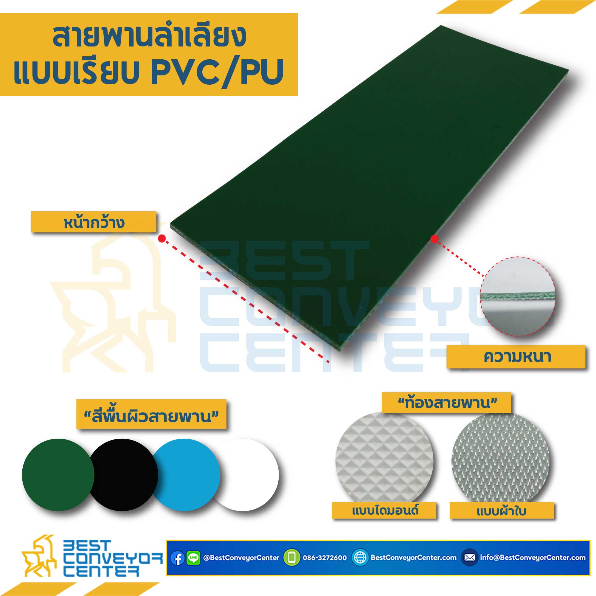 สายพาน PU สีเขียว หนา 1.5 mm. 430x1,630 mm. (ต่อกลม) : PU-1.5 ...