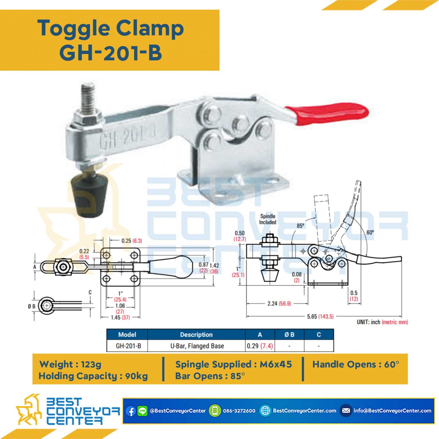 Toggle Clamp แบบกดแนวนอน GH-201-B - Best Conveyor Center