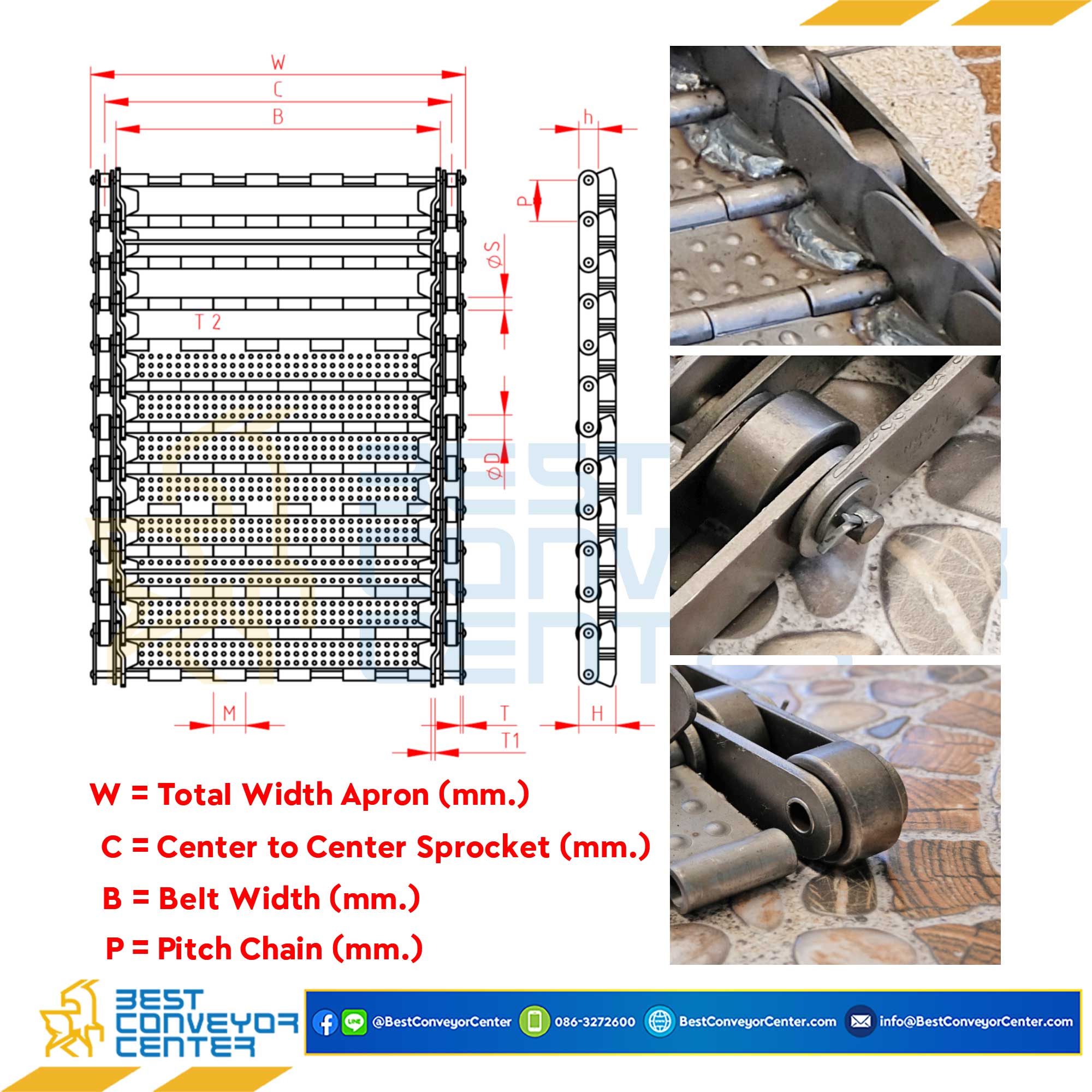 สายพานลำเลียงเศษเหล็ก C2060 S-Roller W=550 mm. (ผิวเรียบ) : C2060W550A ...