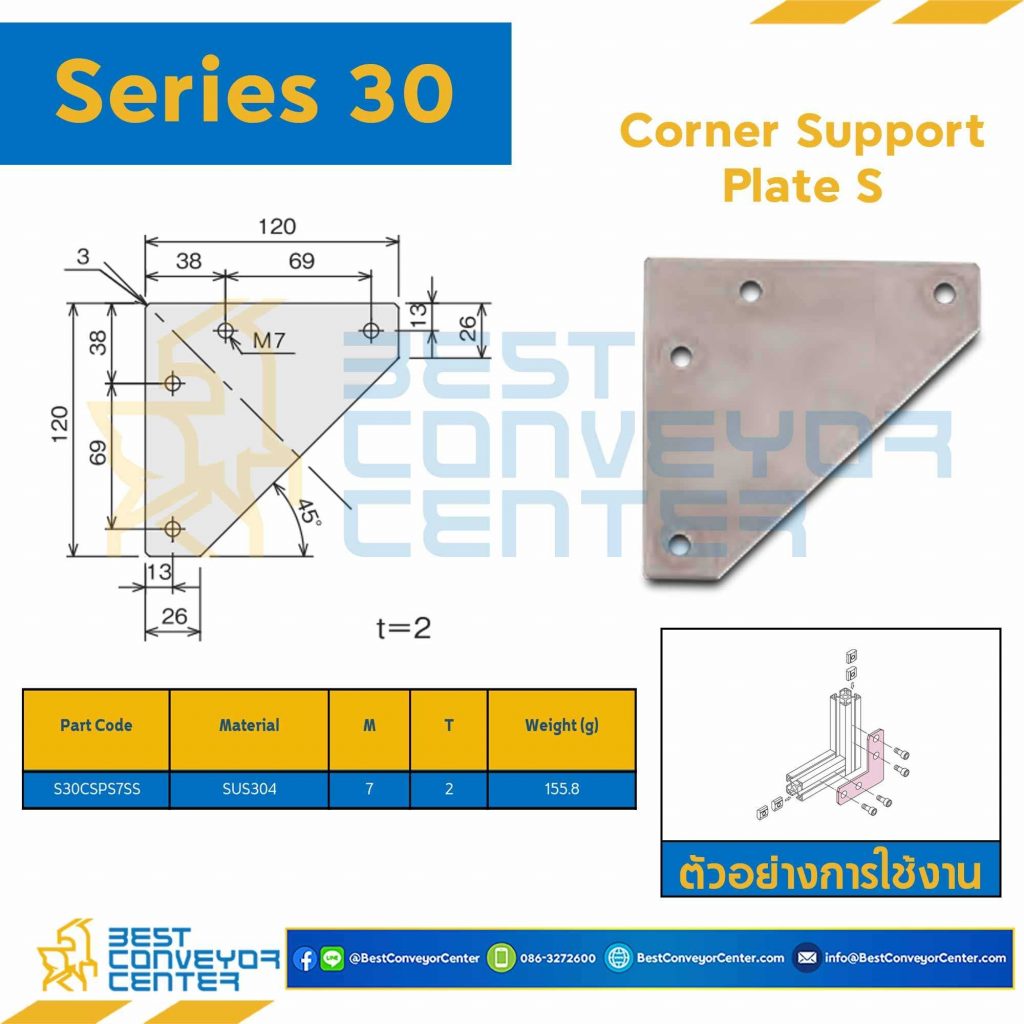 CORNER SUPPORT PLATE S : Series 30 SUS304 M7 : S30CSPS7SS - Best ...