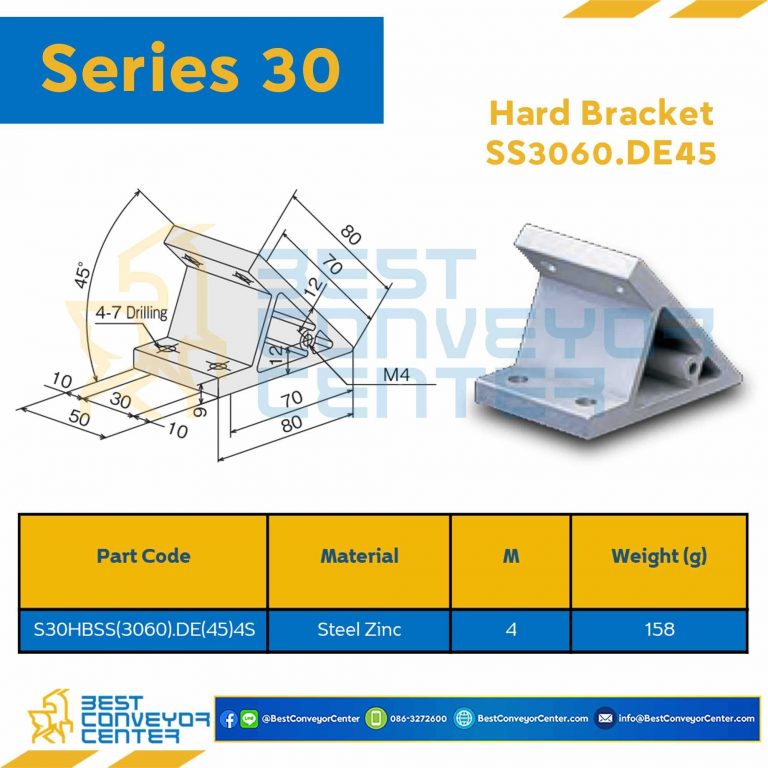 HARD BRACKET SS3060.DE45 : Series 30 Steel Zinc M4 : S30HB-SS3060-DE45-4S - Best Conveyor Center