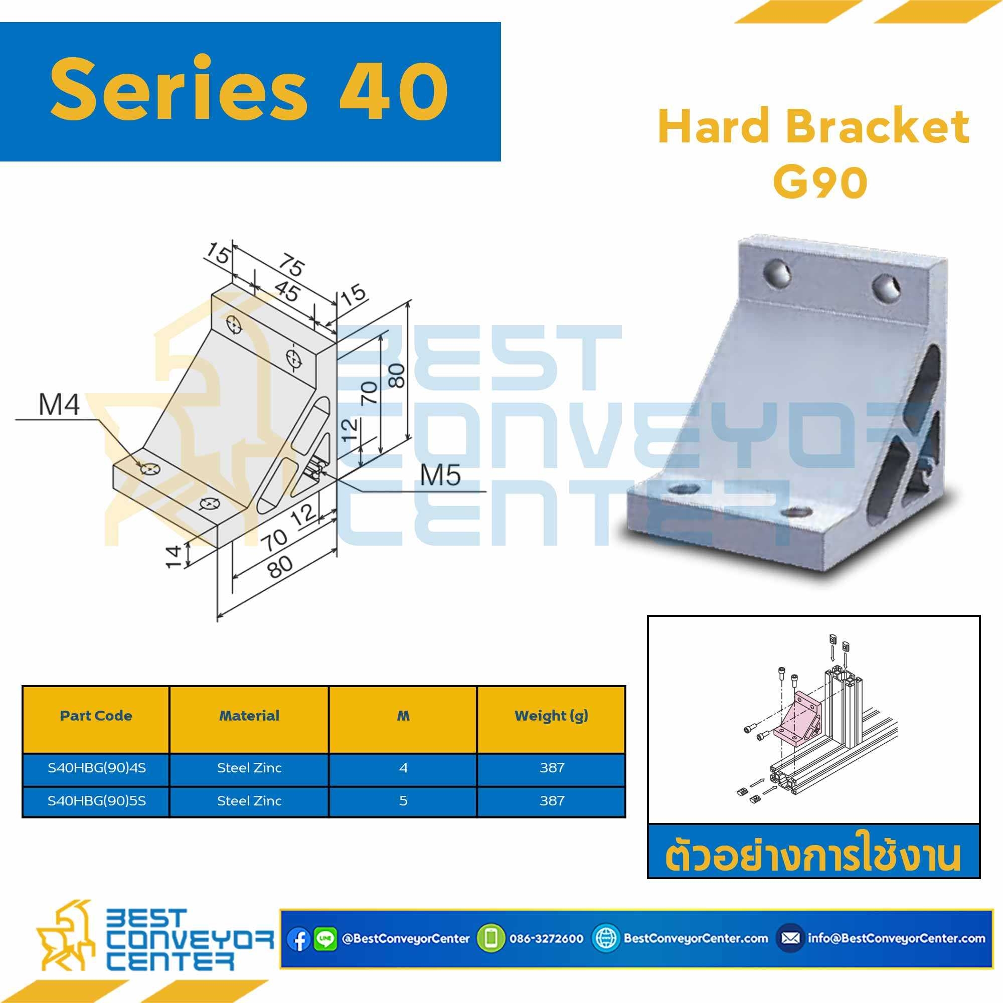 HARD BRACKET G90 : Series 40 Steel Zinc M4 : S40HB-G90-4S ...