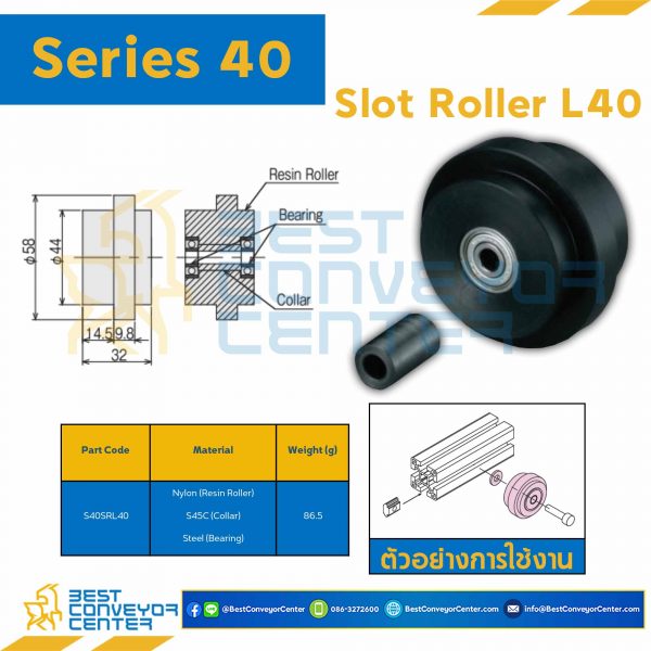 SLOT ROLLER L40 / L45 : Series 40 Nylon/Steel/SC45C : S40SRL40 - Best ...