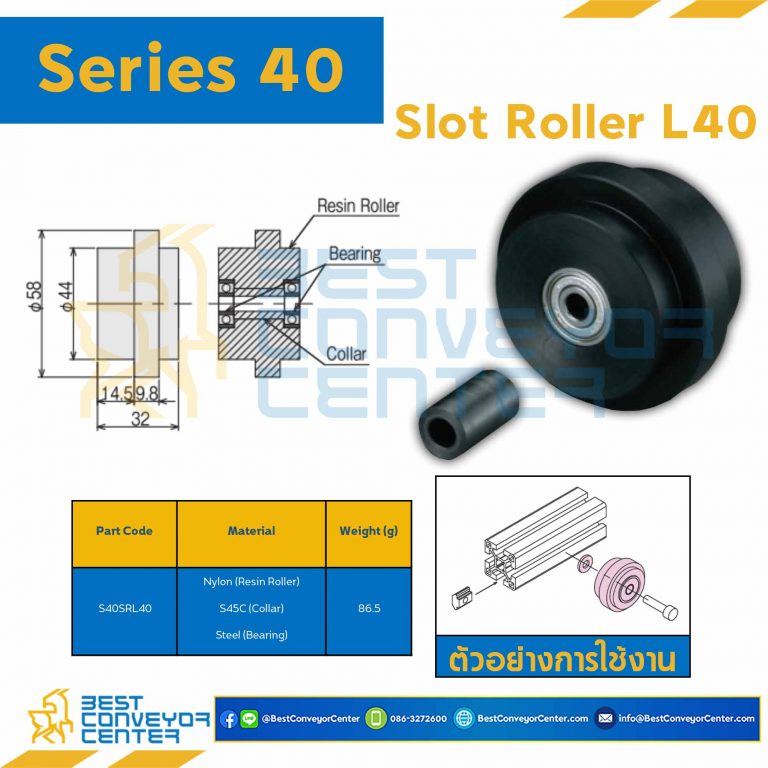 SLOT ROLLER L40 / L45 : Series 40 Nylon/Steel/SC45C : S40SRL40 - Best Conveyor Center