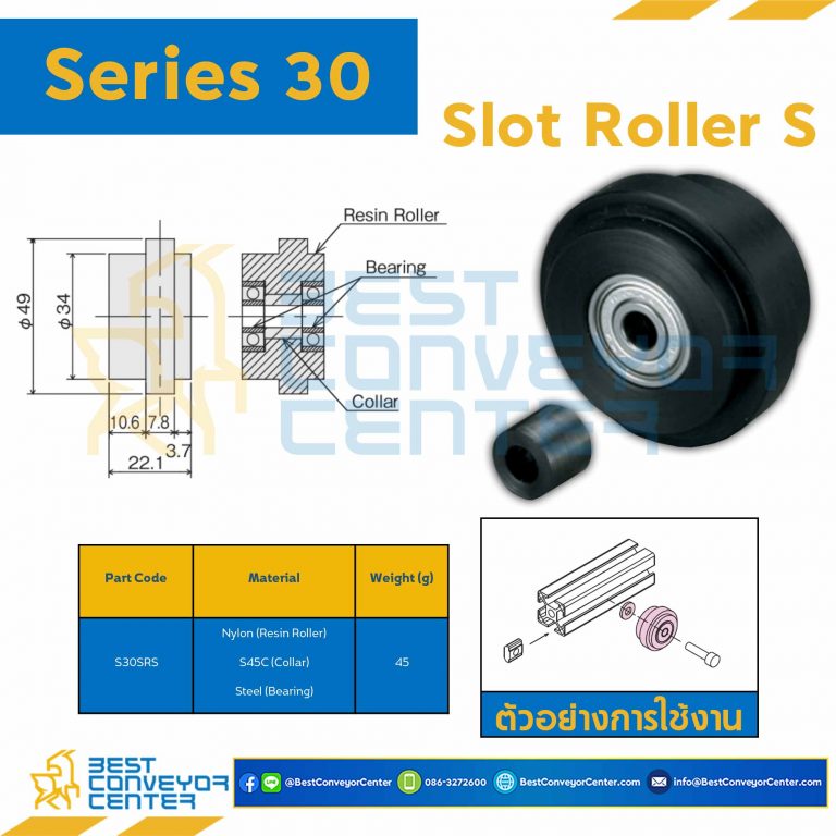 SLOT ROLLER S : Series 30 Nylon / S45C / Steel : S30SRS - Best Conveyor ...
