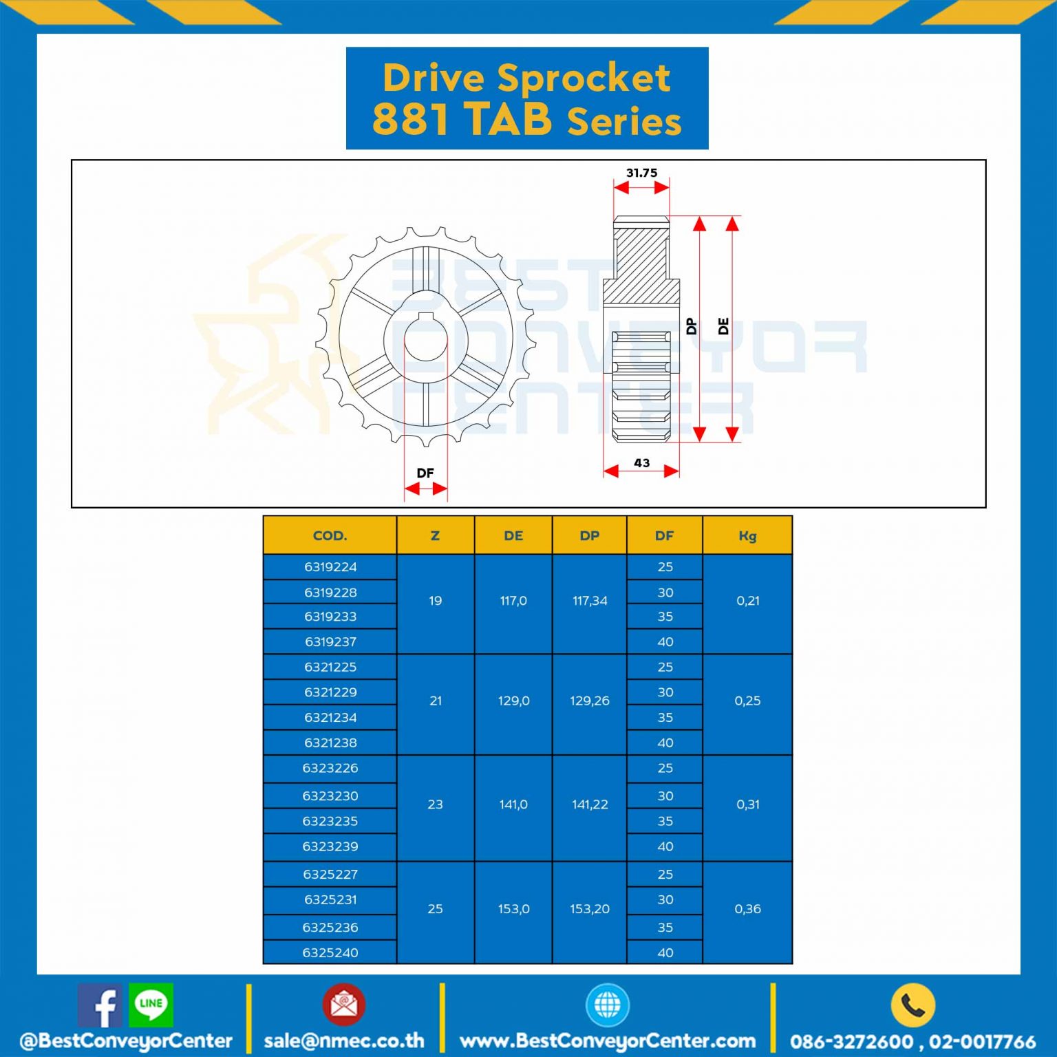 SPROCKET 19Z, BORE 35 MM., DIA 117.34 MM. FOR CHAIN 881 TAB : 6319233 ...