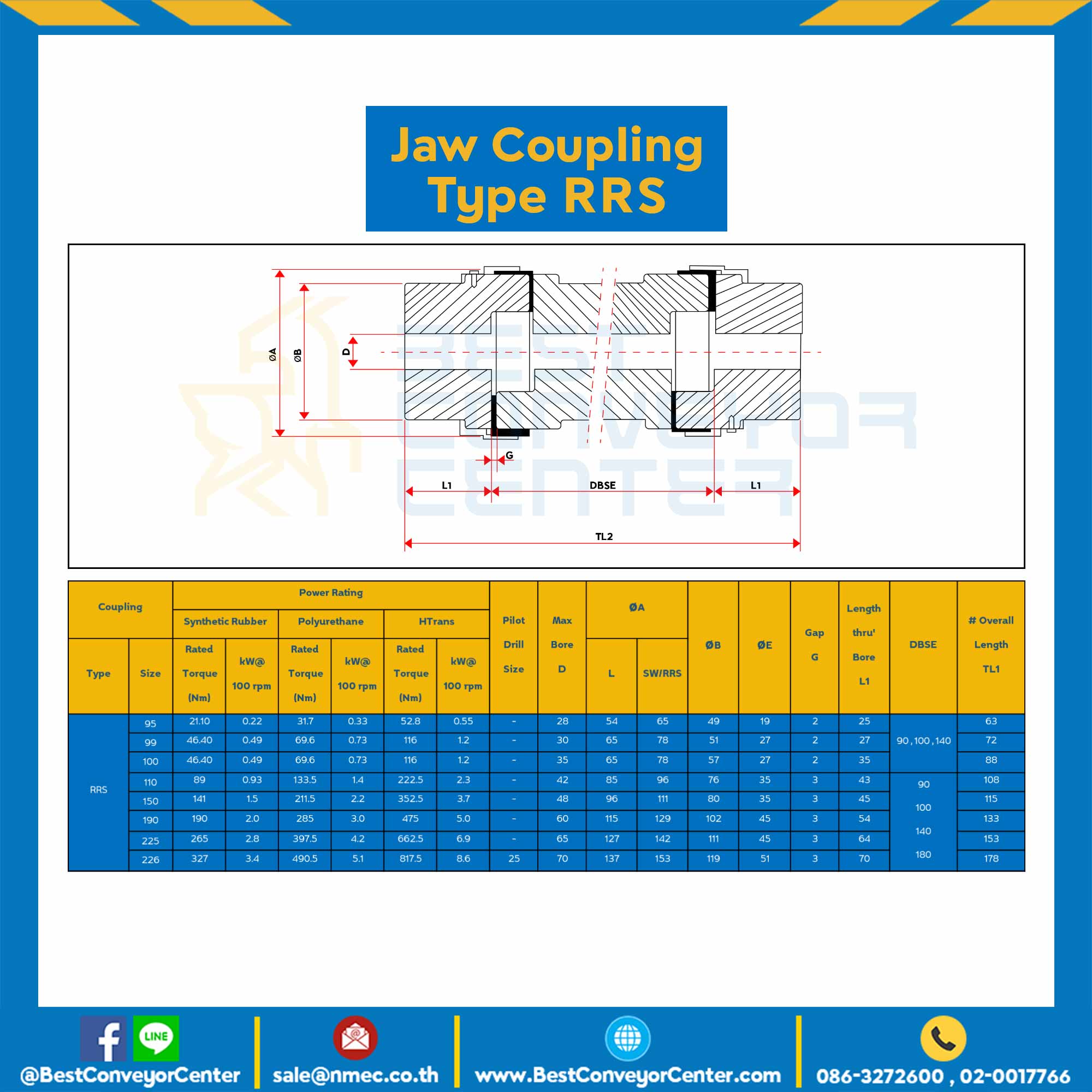 Jaw Flex Coupling RRS226, โตนอก 137 mm., ดุมโต 119 mm. : JCF-RRS226 ...