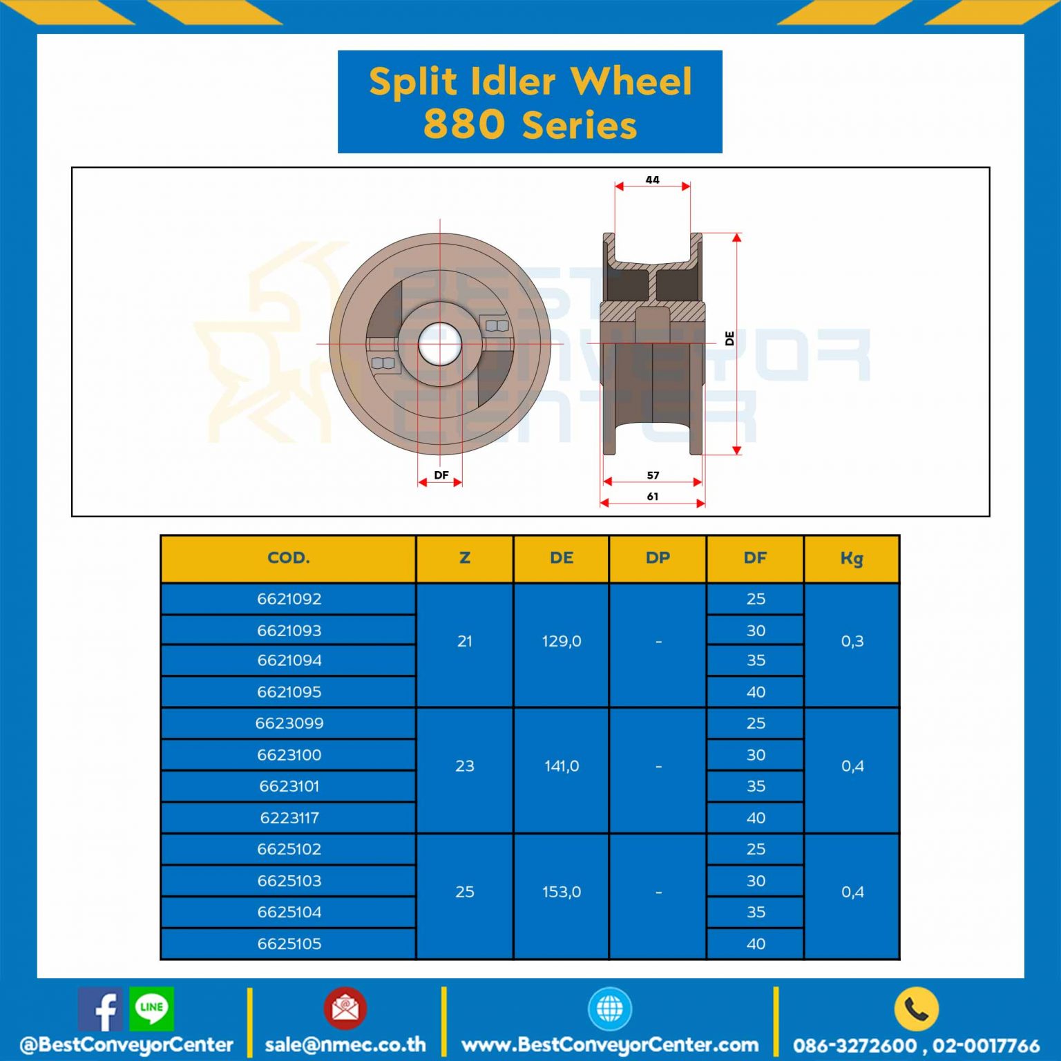 Idler for 25Z, BORE 30 MM., FOR CHAIN 880 : 6625103-880 ...