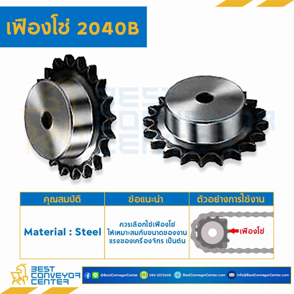 เฟืองโซ่ C2040B ลูกกลิ้งเล็ก 19 ฟัน มีดุมข้างเดียว เหล็กชุปแข็งปลายฟัน ...