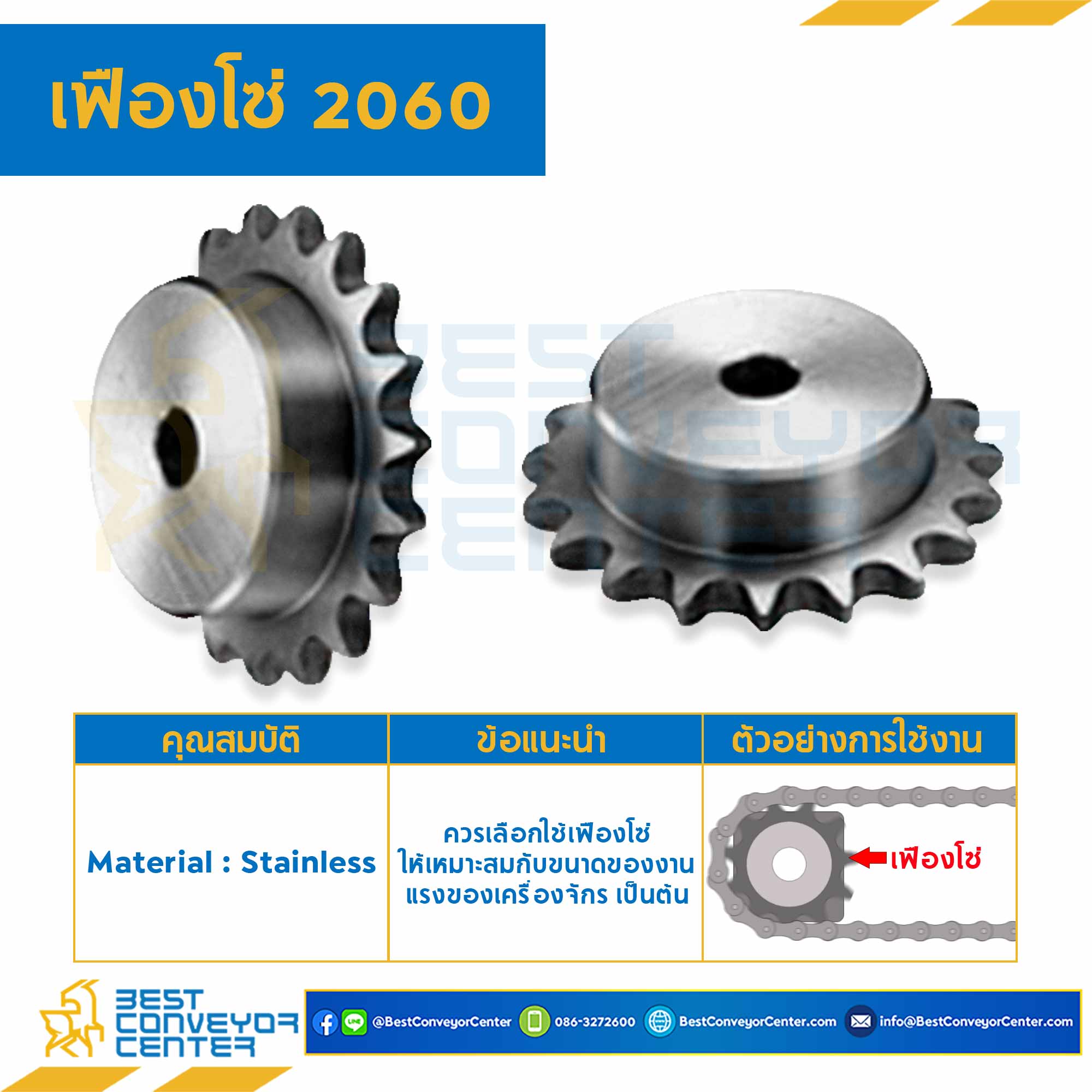 เฟืองโซ่ C2060H ลูกกลิ้งเล็ก 20 ฟัน มีดุมข้างเดียว SUS304 : C2060HSS ...