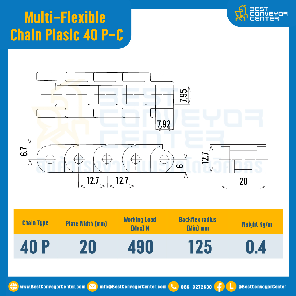 สายพานกระดูกงู Multi-Flexible Chain Plasic 40P-C : 40P-C - Best ...