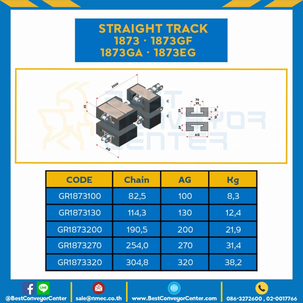 Straight Track Chain 114.3, AG 130, Kg 12.4 For 1873EG : GR1873130-1873EG - Best Conveyor Center