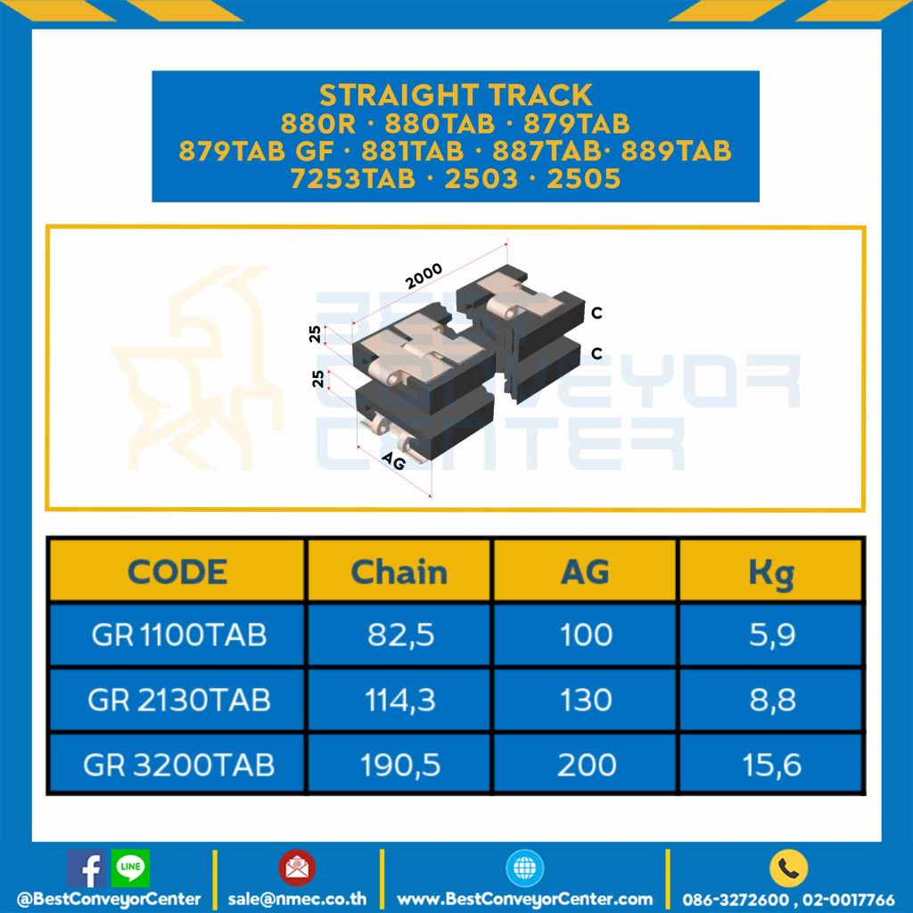 Straight Track Chain 114.3, AG 130, Kg 8.8 For 8811 R TAB : GR2130TAB ...