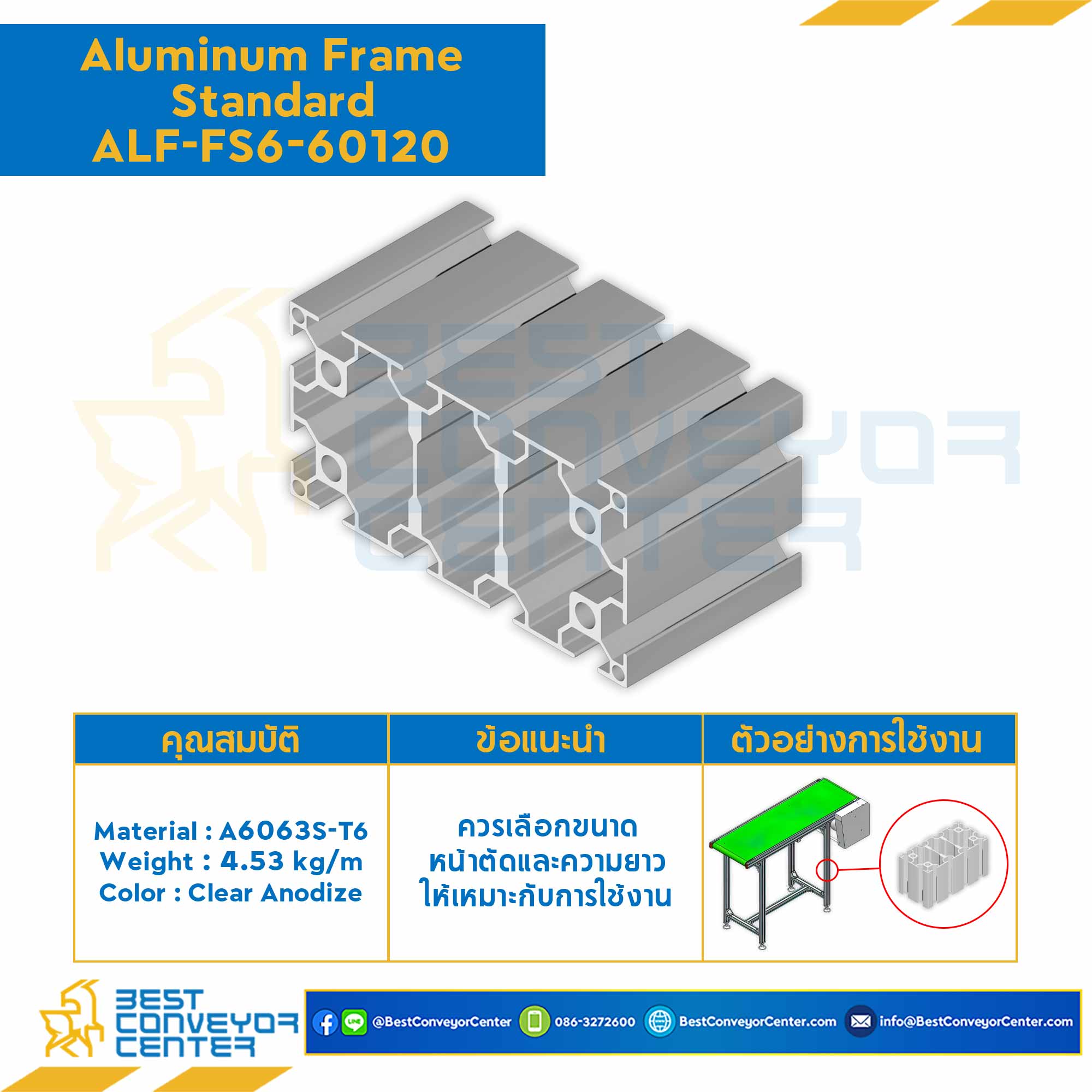 Aluminum Frame 6 Series Slot width 8 60x120 mm. L3850 mm. Clear Anodize ...