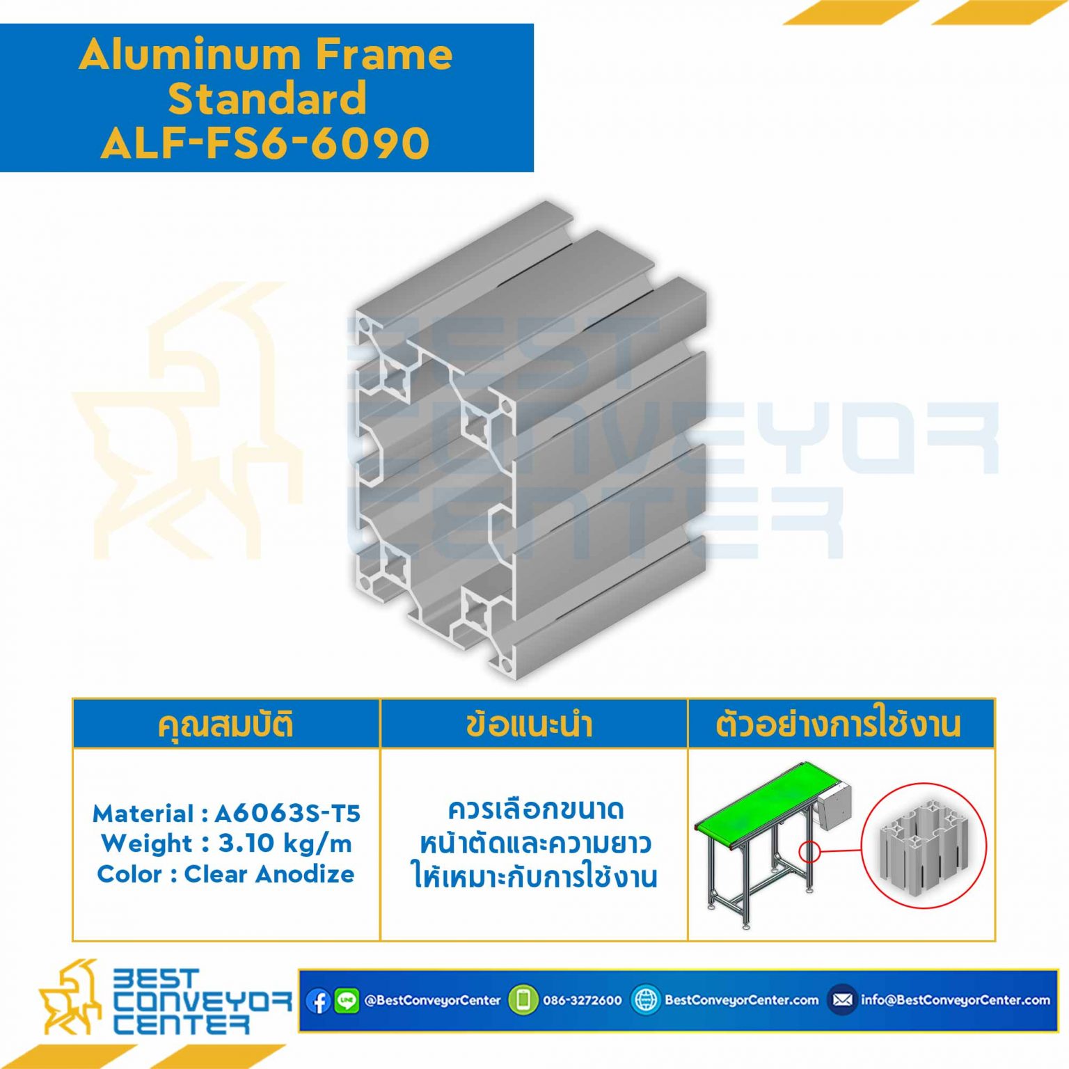 Aluminum Frame 6 Series Slot width 8 60x90 mm. L100 mm. Clear Anodize ...