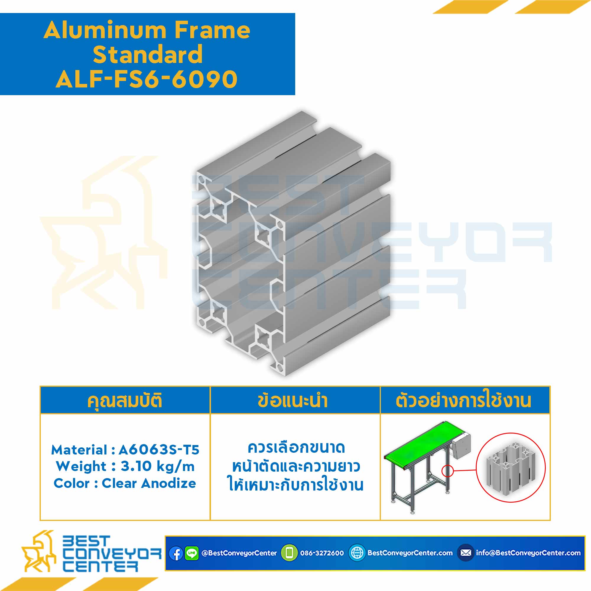 Aluminum Frame 6 Series Slot width 8 60x90 mm. L1650 mm. Clear Anodize ...
