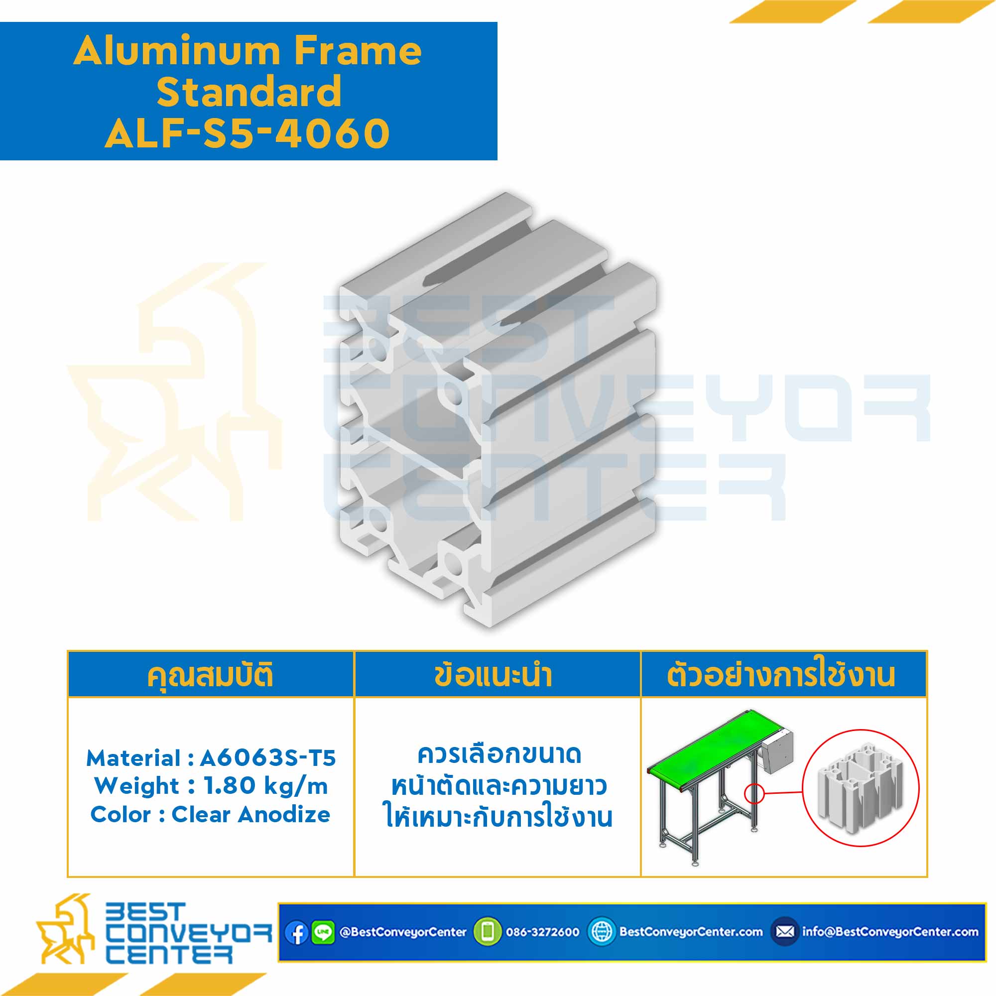 Aluminum Frame 5 Series Slot width 6 40x60 mm. L200 mm. Clear Anodize ...