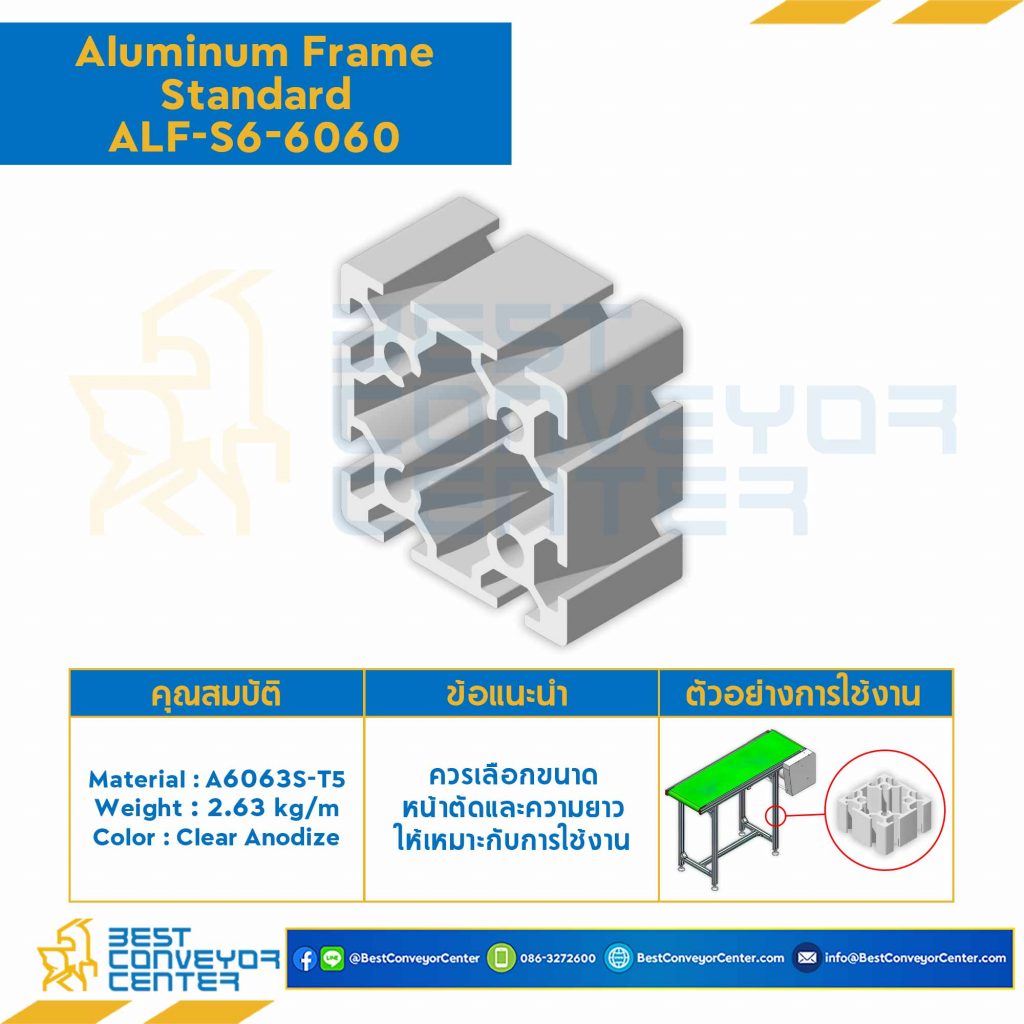 Aluminum Frame 6 Series Slot width 8 60x60 mm. L1950 mm. Clear Anodize ...