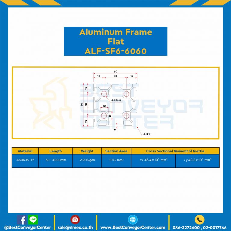 Aluminum Frame 6 Series Slot width 8 60x60 mm. L1000 mm. Clear Anodize ...