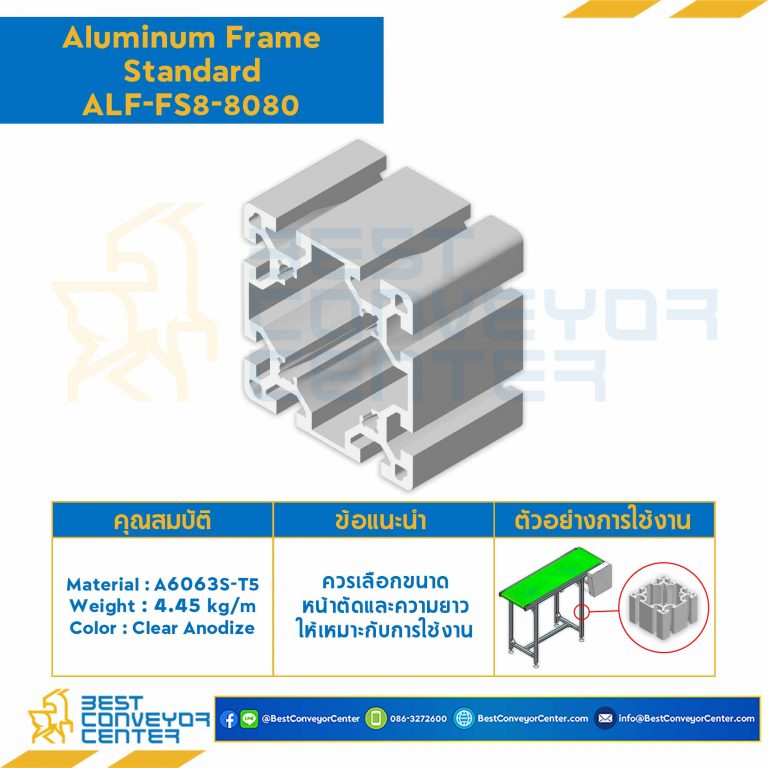 Aluminum Frame 8 Series Slot width 10 80x80 mm. L4000 mm. Clear Anodize ...