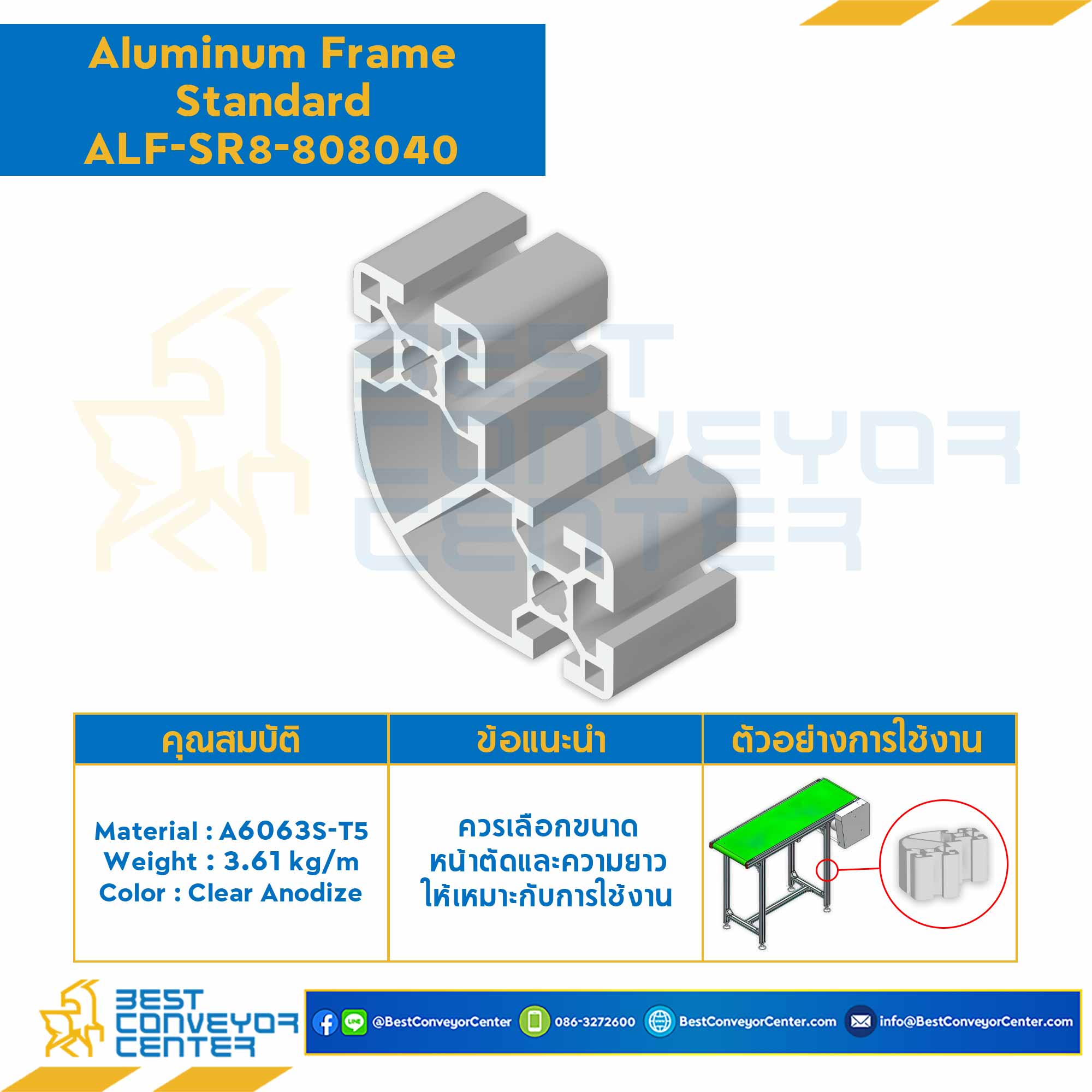 Aluminum Frame 8 Series Slot width 10 80x80x40 mm. L600 mm. Clear ...