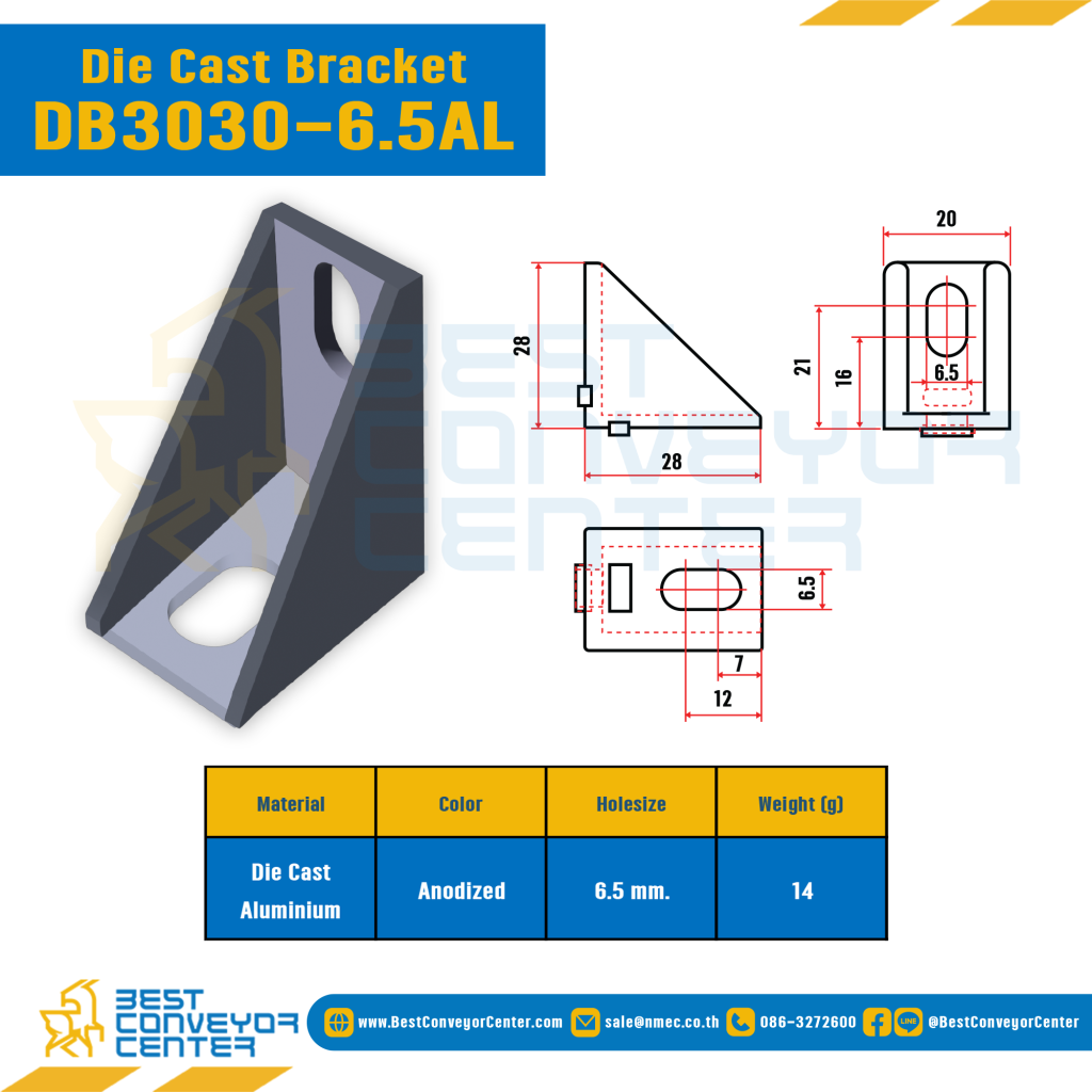Die Cast Bracket 30 : DB3030-6.5AL - Best Conveyor Center