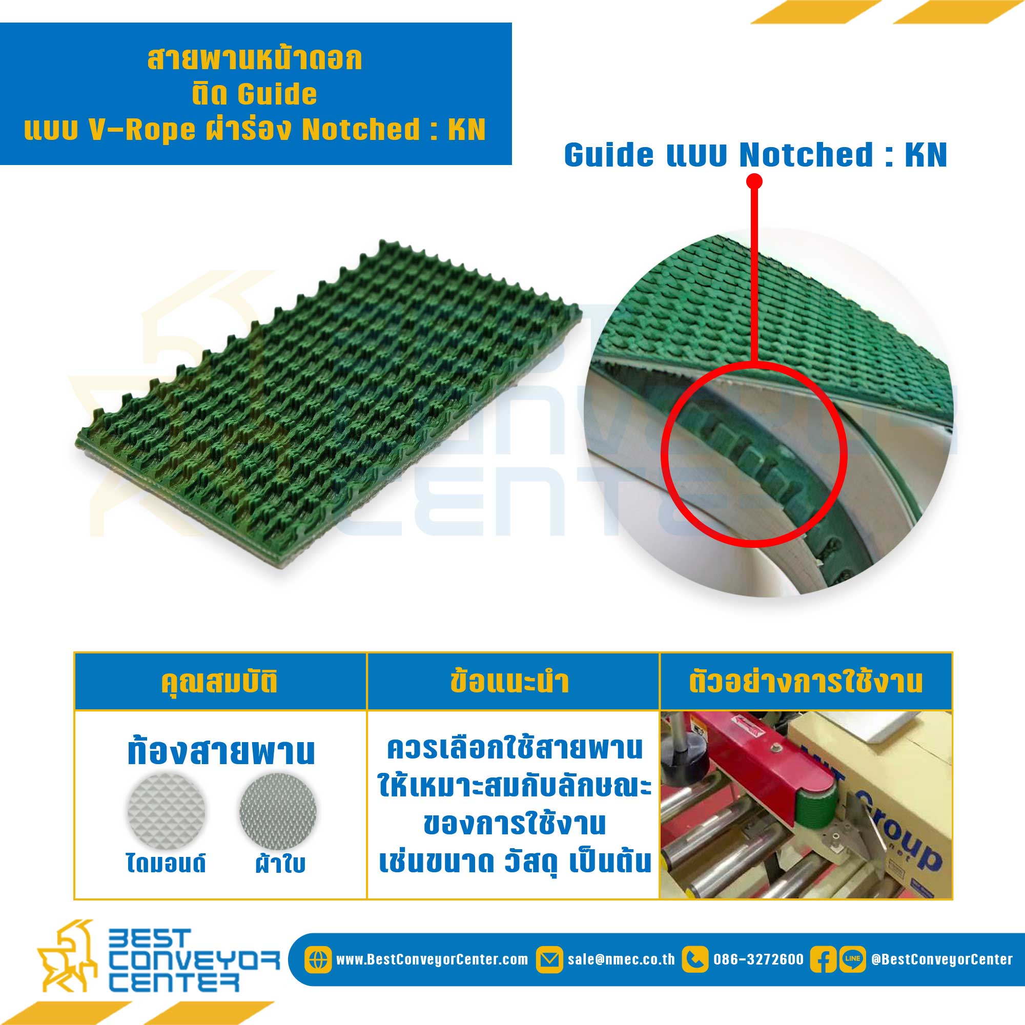 ขอนำเสนอสินค้า “สายพานหน้าดอก ติด Guide KN10 แบบ V-Rope แบบผ่าร่อง (์ ...